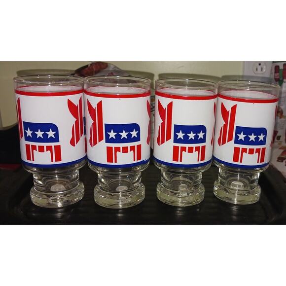 Libbey | Dining | Set Of 4 Vintage Libbey Democrat Donkey Political ...